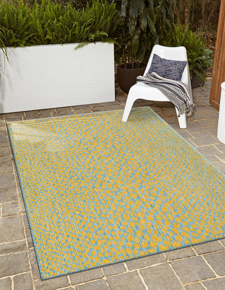 Yellow and Aqua 9' x 12' Jill Zarin Outdoor Rectangle Rug – Rug Engine