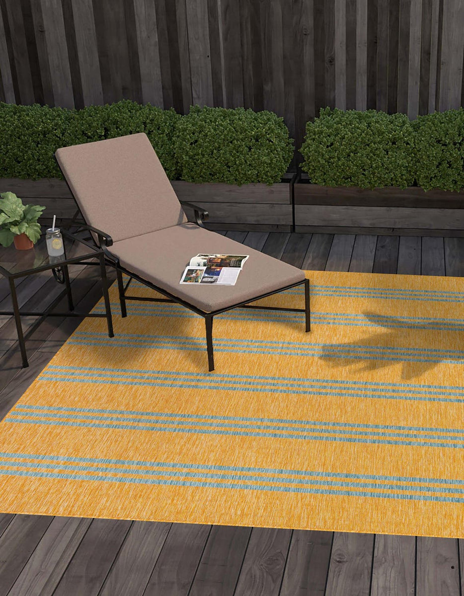 Yellow and Aqua 7' 10 x 7' 10 Jill Zarin Outdoor Square Rug Weather Re ...