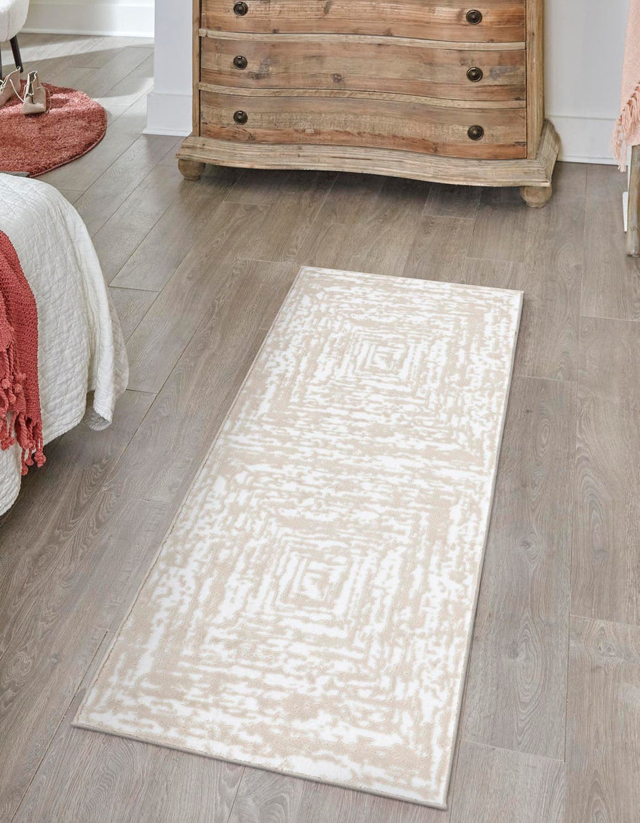 White Bone 2' 6 x 14' Hermitage Runner Area Rug 55% Polypropylene & 45 ...