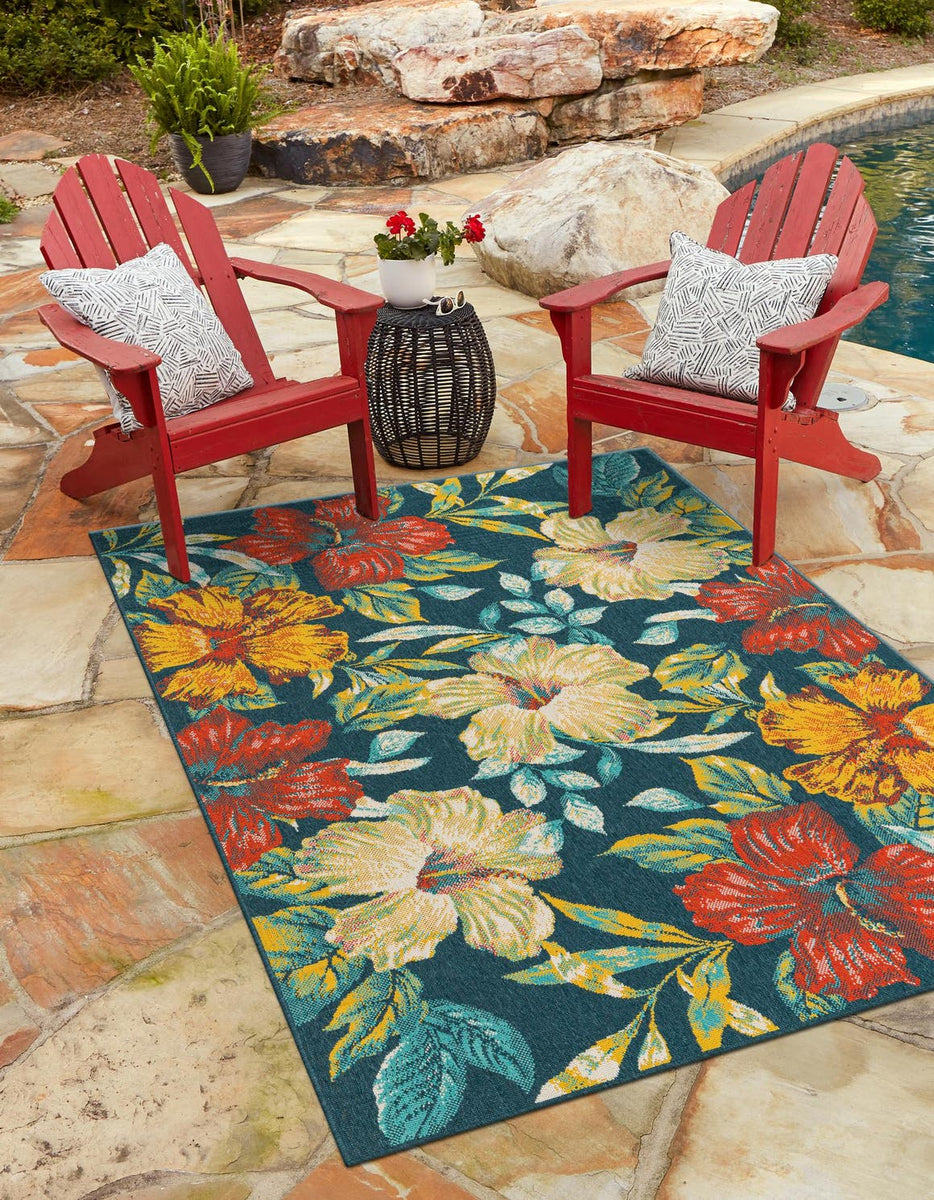 Multicolor 7' 10 x 11' Outdoor Coastal Rectangle Area Rug Weather Resi ...