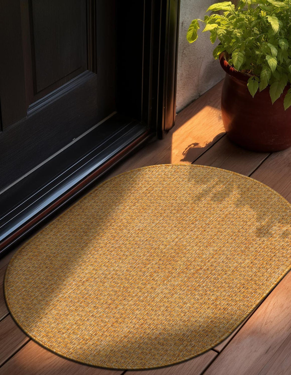 Corn Harvest Yellow 2' x 3' 1 Outdoor Solid Oval Area Rug Weather Resi ...