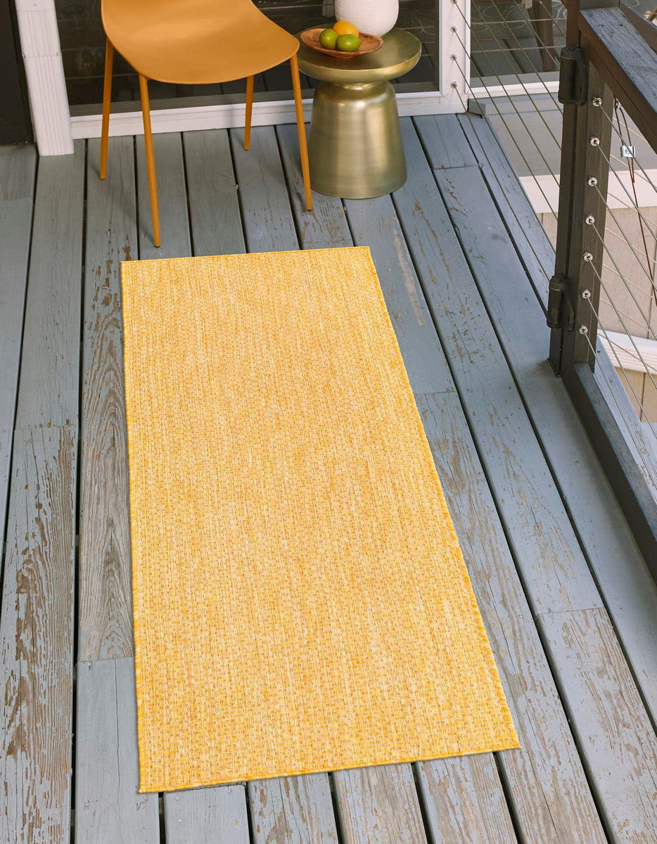 Corn Harvest Yellow 2' x 6' 1 Outdoor Solid Runner Area Rug Weather Re ...