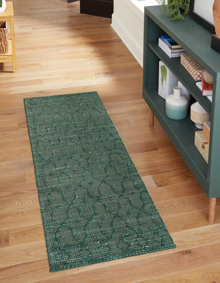 Hunter Green 2' 7 x 12' Larsa Runner Area Rug 90% Jute & 10% Cotton Pr ...