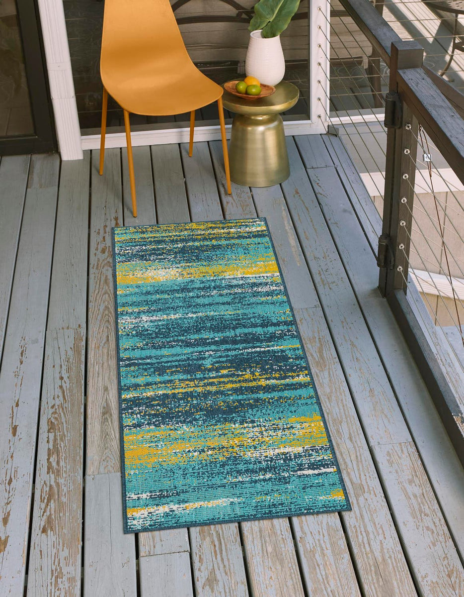 Multicolor.Blue 2' 7 x 12' Outdoor Coastal Runner Area Rug Weather Res ...