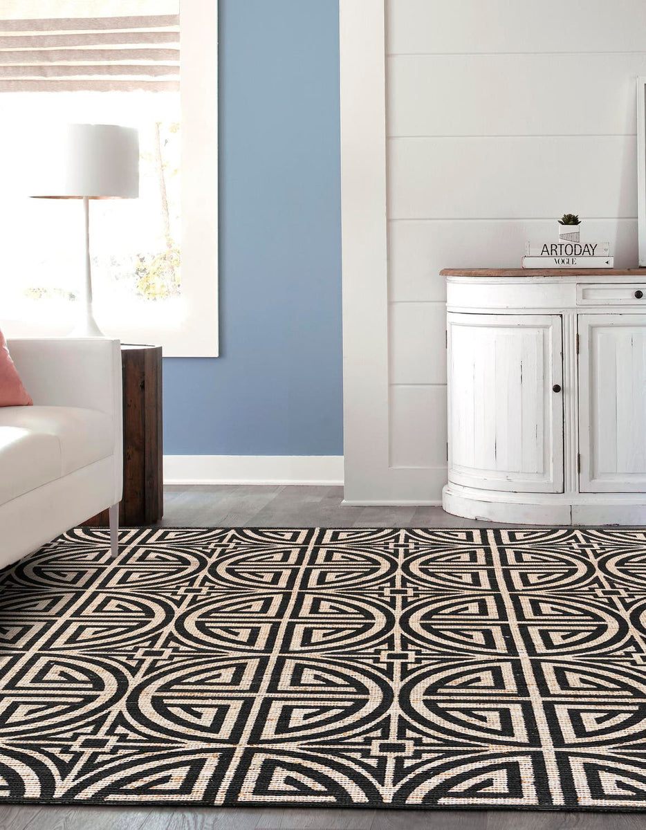 Black and Ivory 8' x 8' Chenille Jute Square Rug – Rug Engine