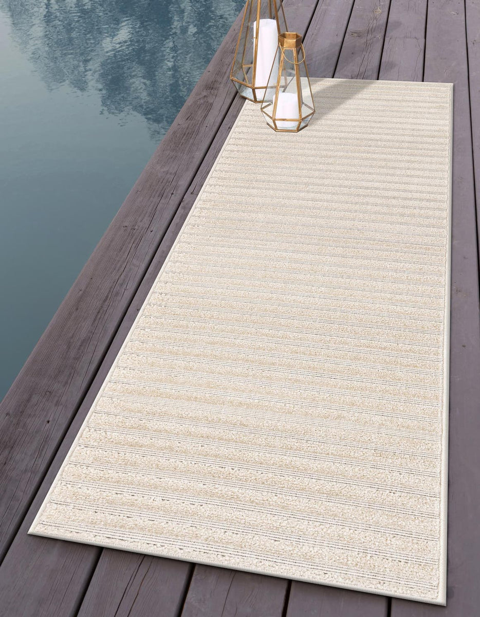 Beige and Ivory 2' x 6' 1 Sabrina Soto Outdoor Runner Area Rug Weather ...