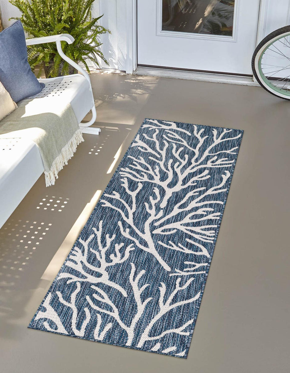 Blue 2' x 4' 1 Outdoor Coastal Runner Area Rug Weather Resistant for P ...