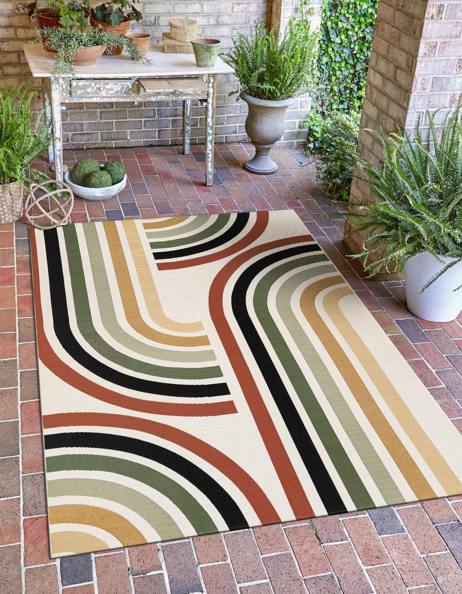 Multicolor 10' x 14' 1 Outdoor Modern Rectangle Area Rug Weather Resis ...