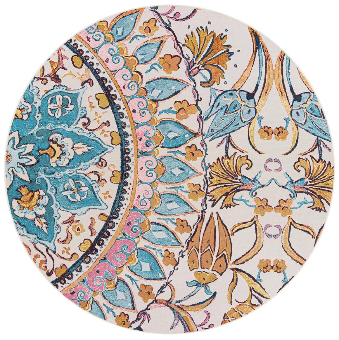 Multicolor 8' x 8' Outdoor Traditional Round Area Rug Weather Resistan ...