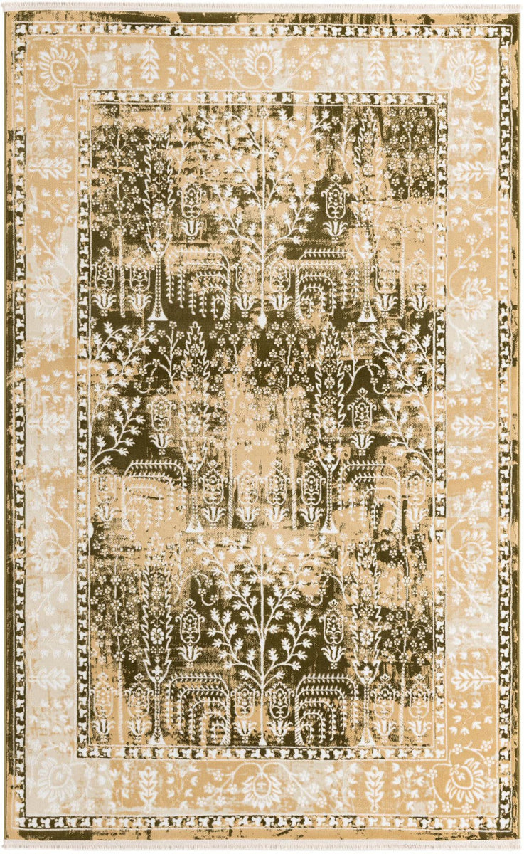Green and Beige 5' 3 x 8' Narenj Rectangle Area Rug 85% Polypropylene ...